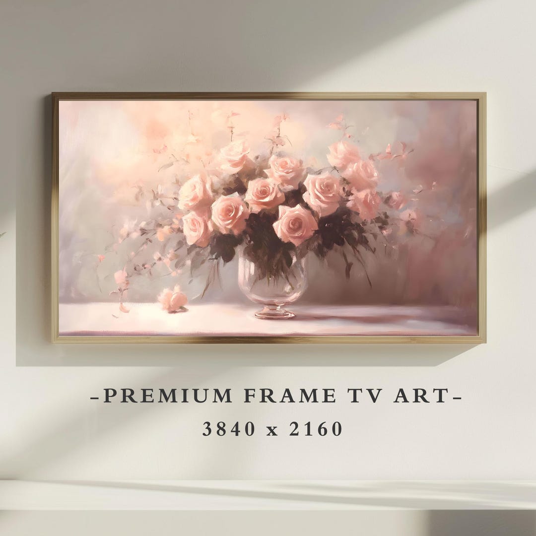 Floral Samsung Frame TV Art, Roses Still Life Painting, Spring TV Art ...