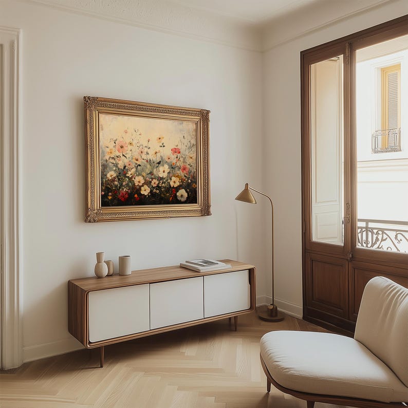 Printable Wildflower Field Painting, Spring Meadow Painting, Neutral ...