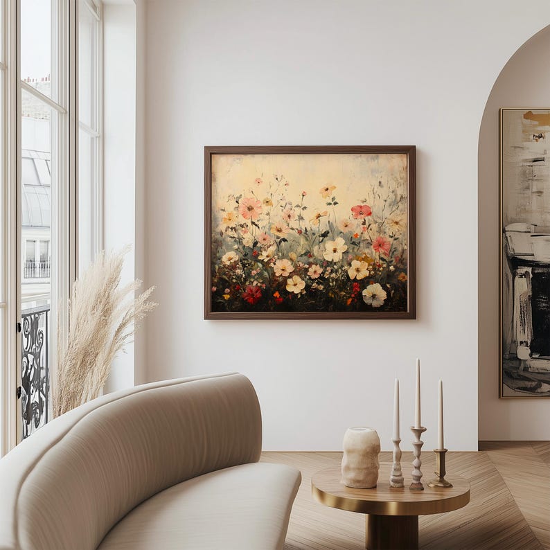 Printable Wildflower Field Painting, Spring Meadow Painting, Neutral ...