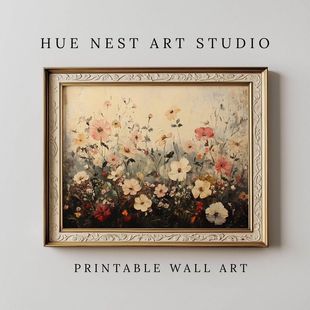 Printable Wildflower Field Painting, Spring Meadow Painting, Neutral ...