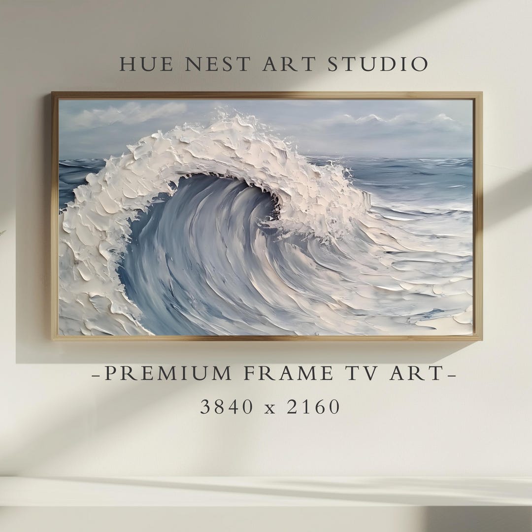 Blue Summer Frame Tv, Abstract Ocean Waves Painting, Blue Nautical ...