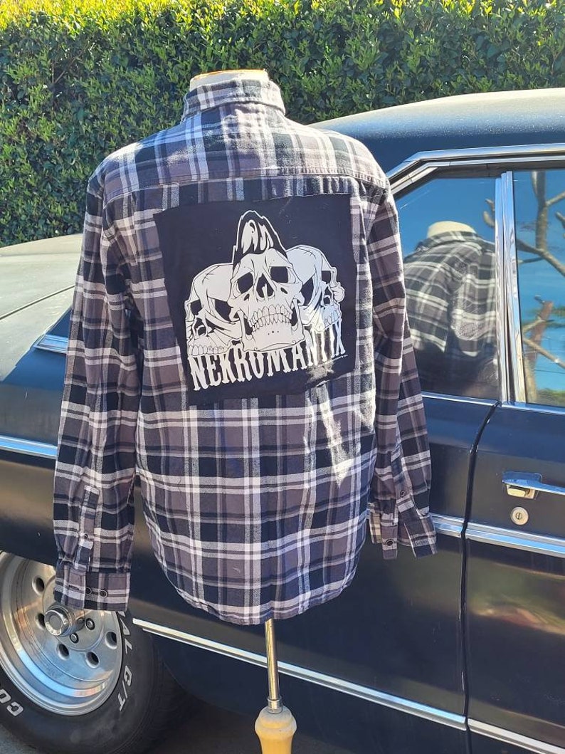 Custom Made Upcycled Vintage Flannel With NECROMANTIX Back Patch~ Men's ...