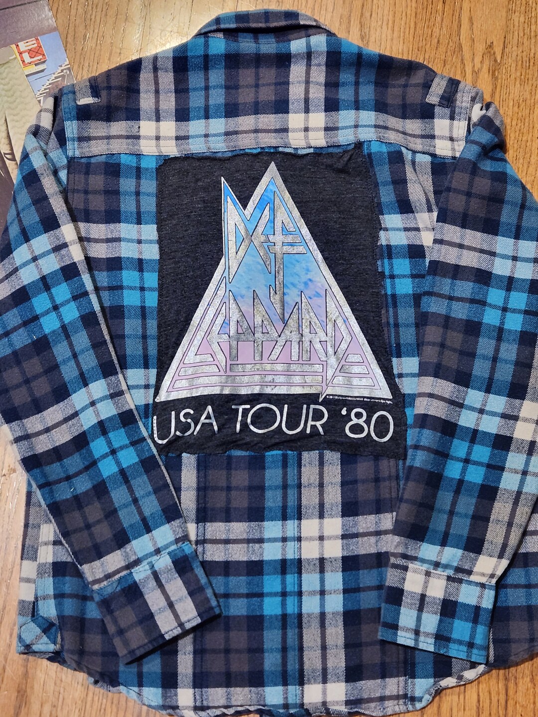 Custom Made Upcycled Vintage Flannel With DEF LEOPARD Patch~size Medium ...