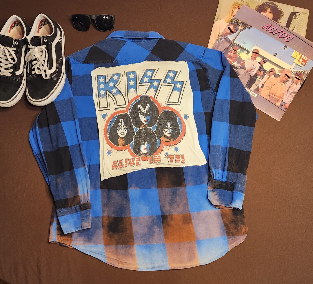 Custom Made Upcycled Vintage Flanel With KISS Back Patchsz Large - Etsy
