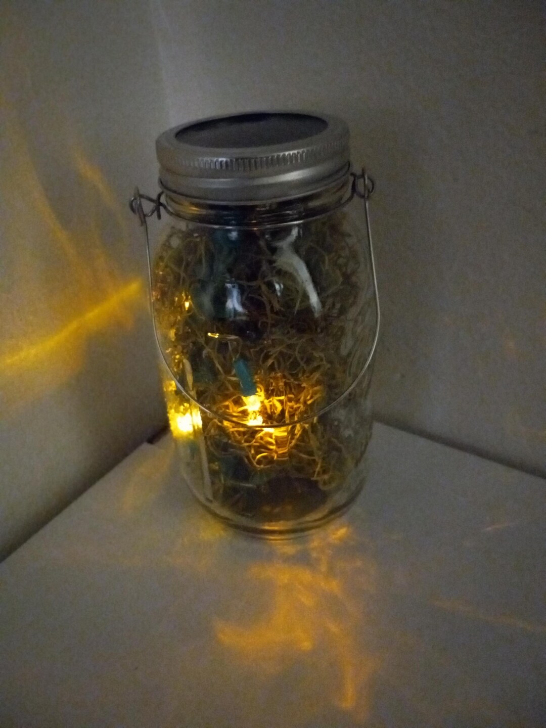 LED Firefly Simulation in a Solar Garden Mason Jar Lamp. Hand Crafted ...
