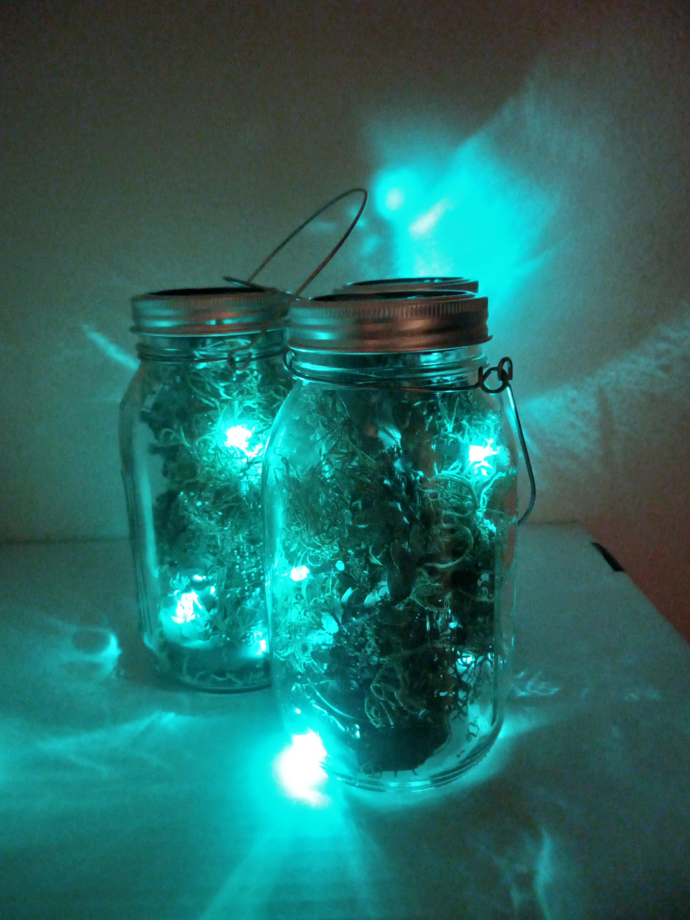 LED Firefly Simulation in a Solar Garden Mason Jar Lamp. Hand Crafted ...