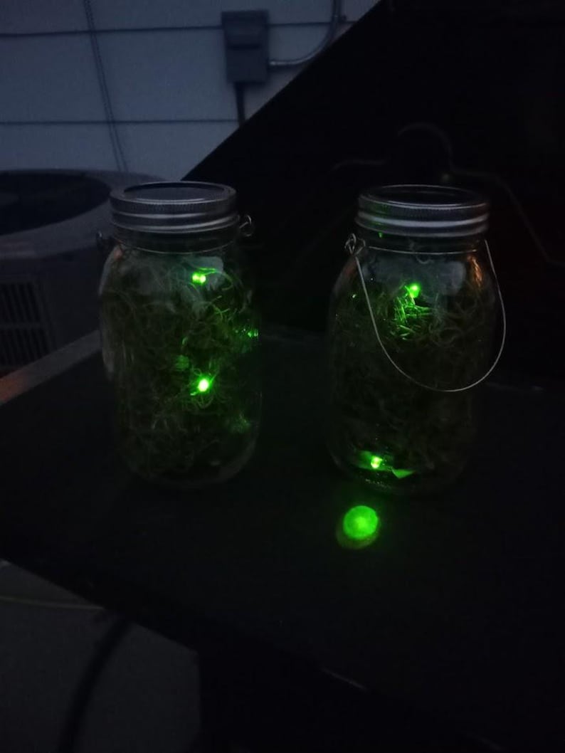 LED Firefly Simulation in a Solar Garden Mason Jar Lamp. Hand Crafted ...