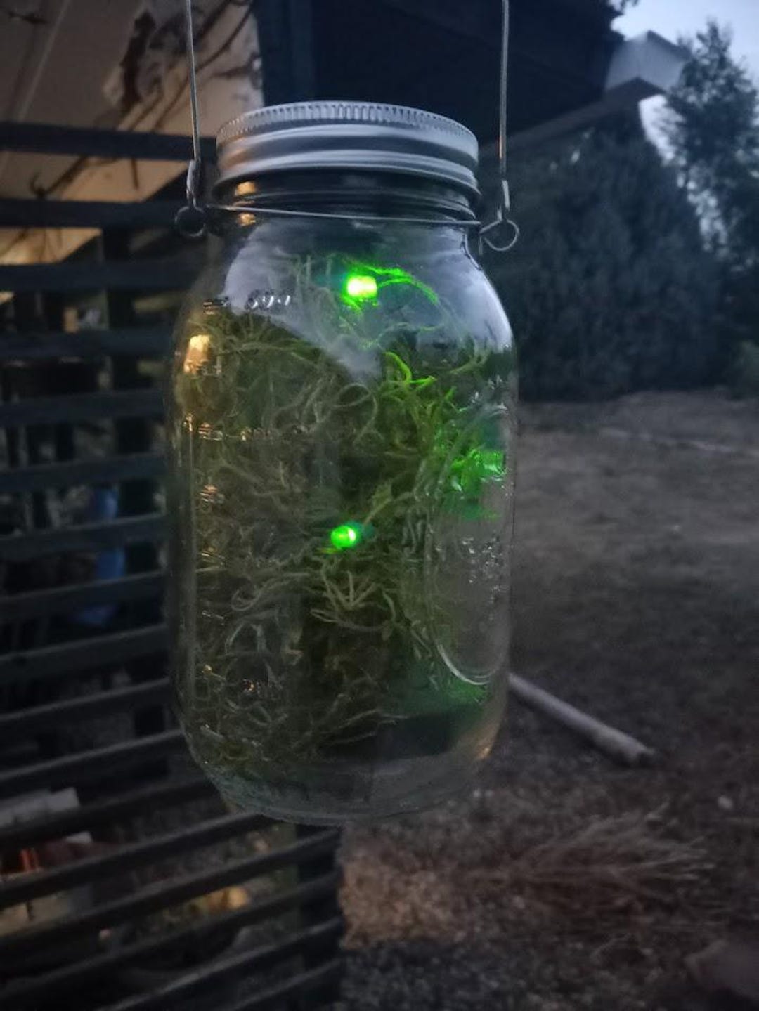 LED Firefly Simulation in a Solar Garden Mason Jar Lamp. Hand Crafted ...