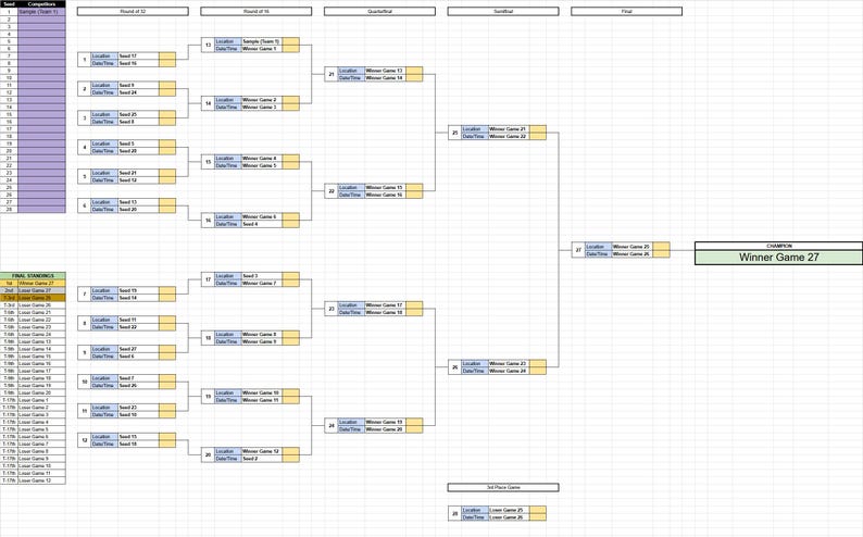 Customizable Tournament Bracket Template: 4-32 Teams Single Elimination ...