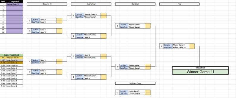 Customizable Tournament Bracket Template: 4-32 Teams Single Elimination ...