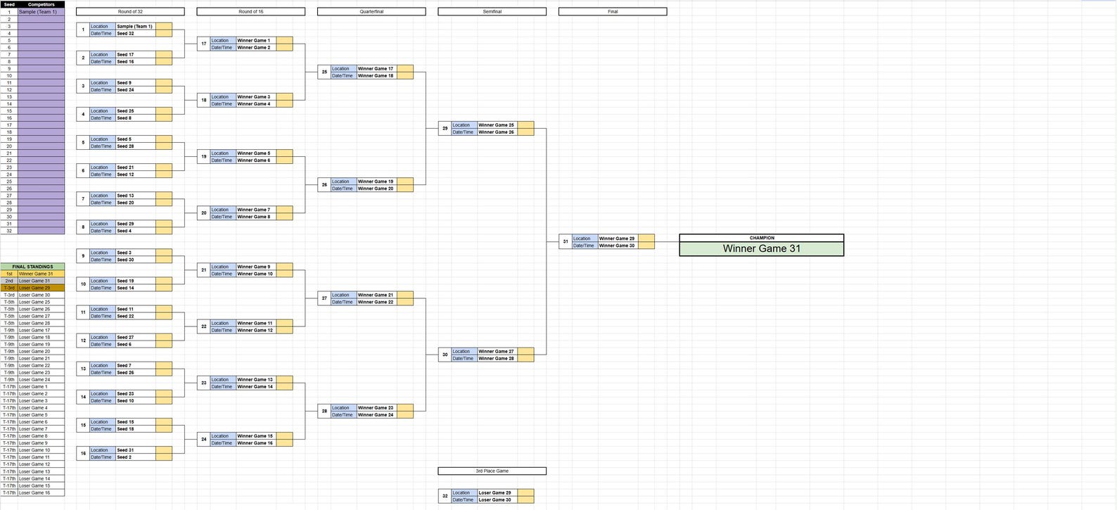 Customizable Tournament Bracket Template: 4-32 Teams Single Elimination ...