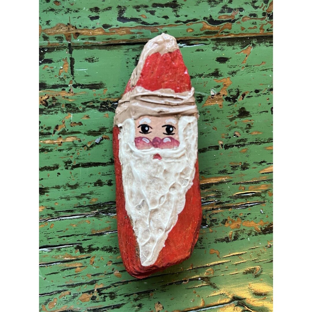 Christmas Santa Clause Wooden Pin Bark Driftwood Handpainted - Etsy