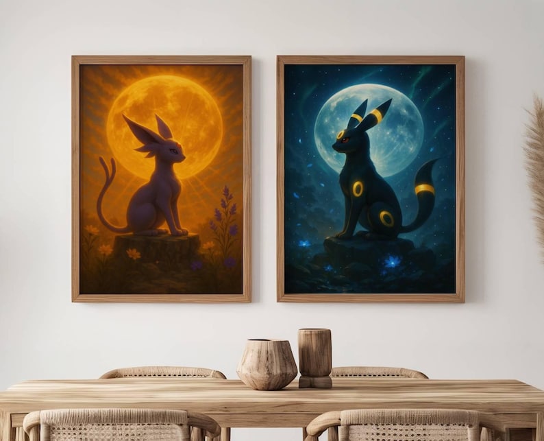 Umbreon & Espeon Set – Johto | Pokémon Poster Digital Art Print | Anime ...