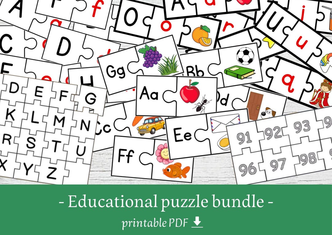 Printable Alphabet and Number Puzzles Bundle | Printable Learning Games ...