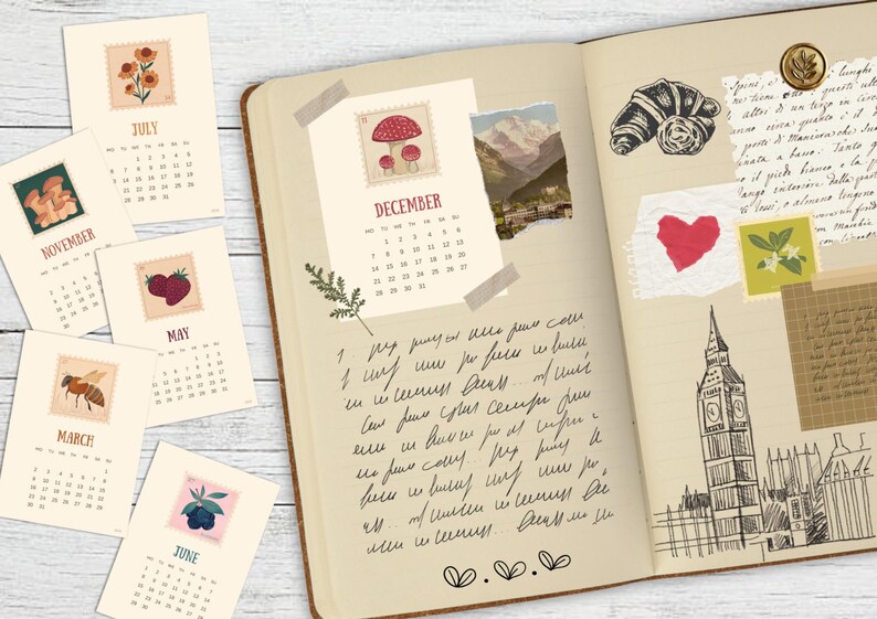 2026 Vintage Stamp Monthly Calendar, Desk and Wall Calendar, Printable ...