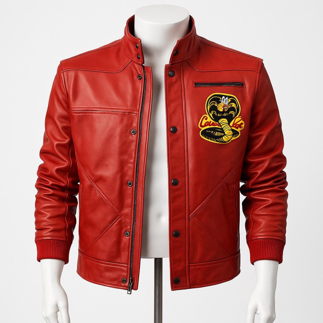 The Karate Kid Johnny Lawrence Cobra Kai Red Bomber Real Leather Jacket ...