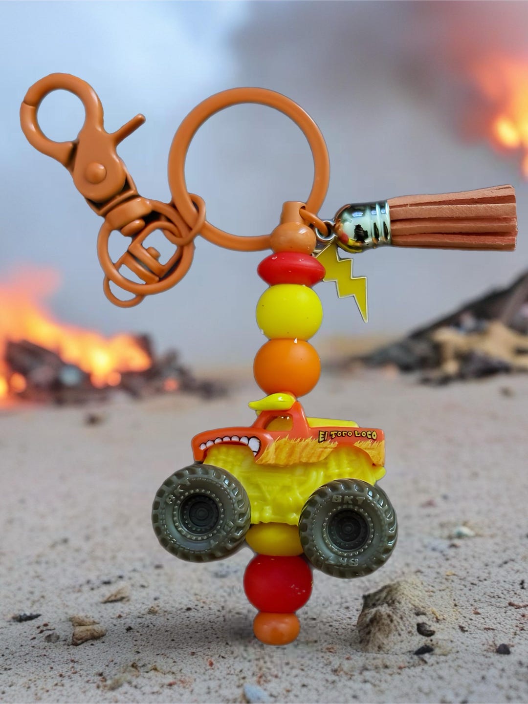 El Toro Loco Monster Truck Keychain – Orange/yellow Beads + Tassel ...