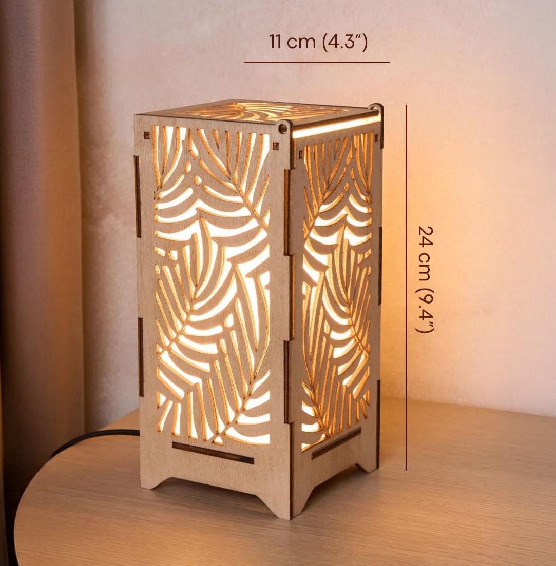 Botanical Table Lamp, Wooden Table Lamp Lantern, Wooden Bedside Table ...