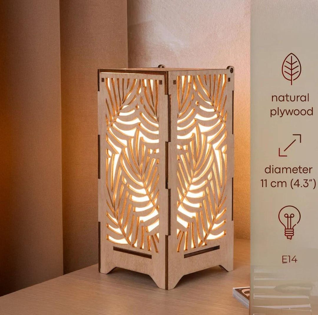 Botanical Table Lamp, Wooden Table Lamp Lantern, Wooden Bedside Table ...