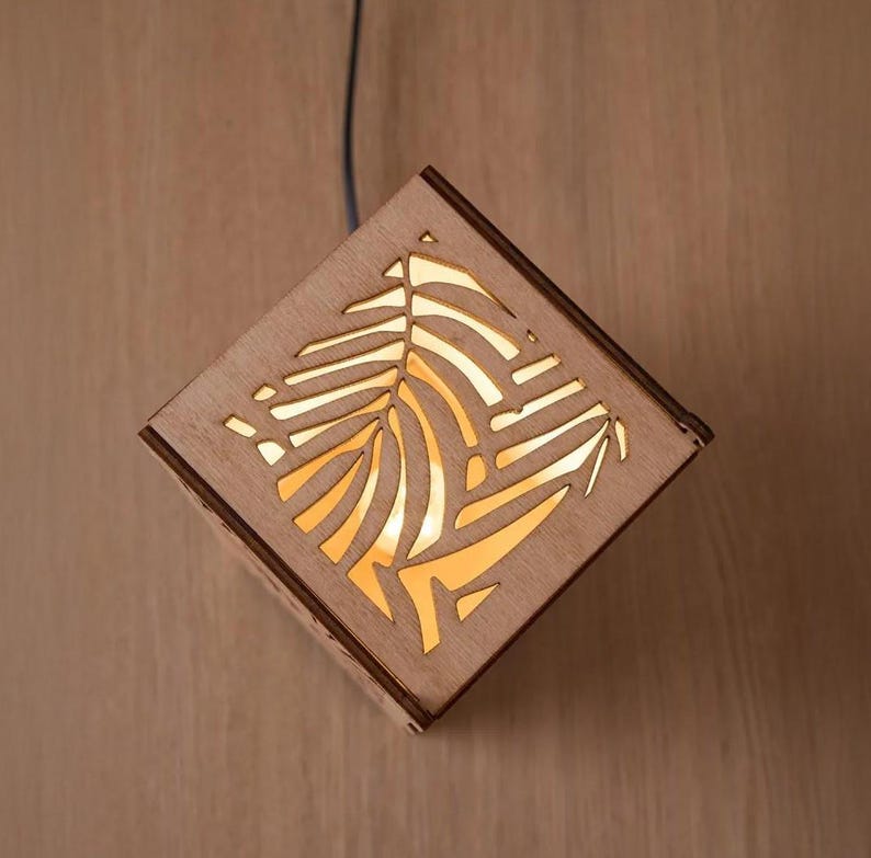 Botanical Table Lamp, Wooden Table Lamp Lantern, Wooden Bedside Table ...