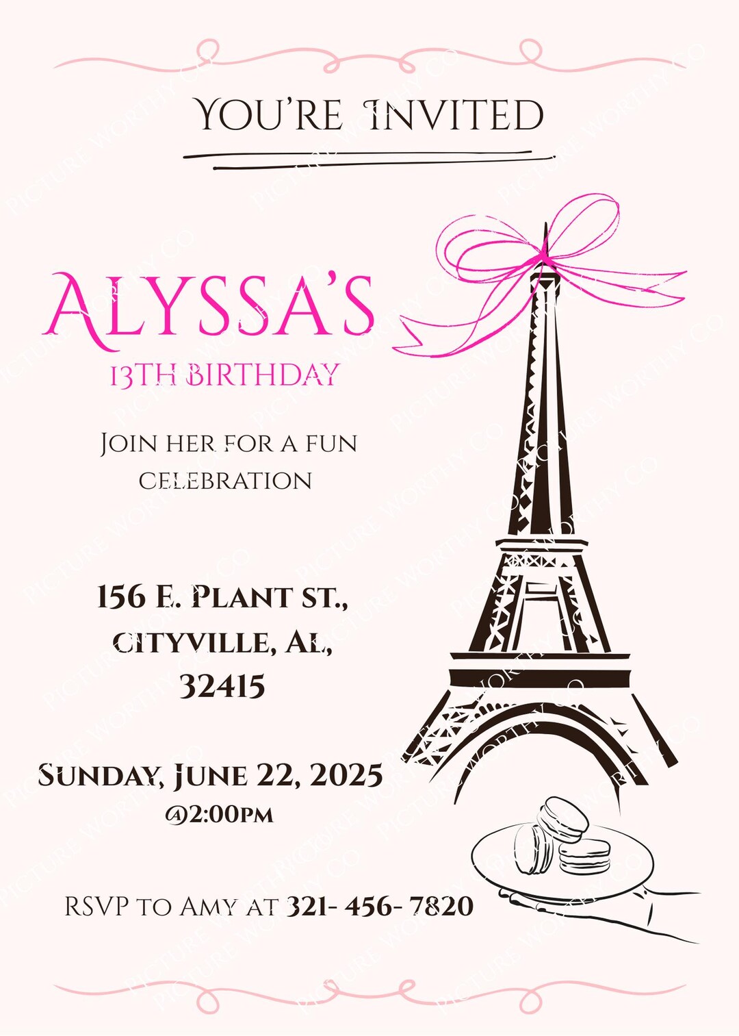 Digital Customizable Paris Themed Party Invite Template, Pink - Etsy