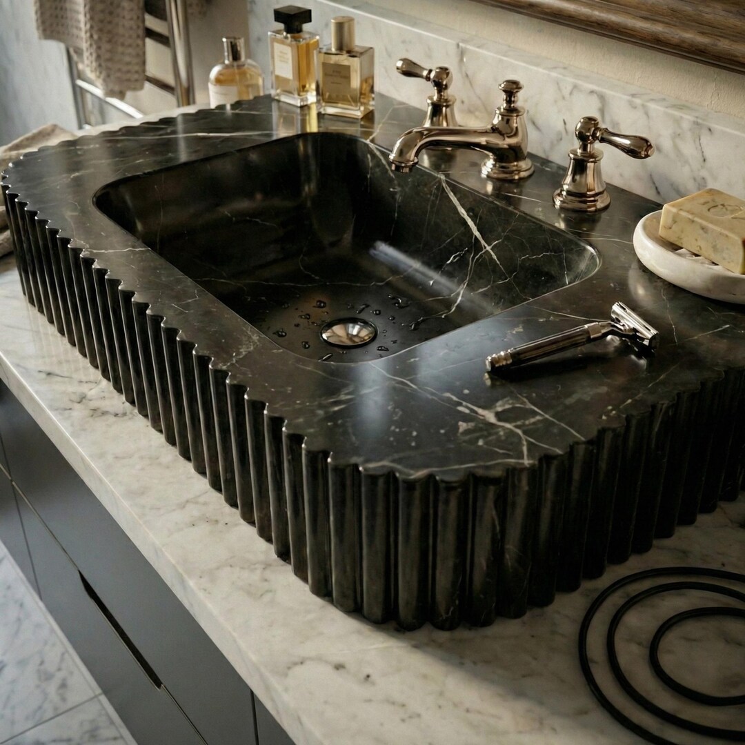Handcrafted Nero Marquina Marble Console Sink, Wall Mounted Vanity - Etsy