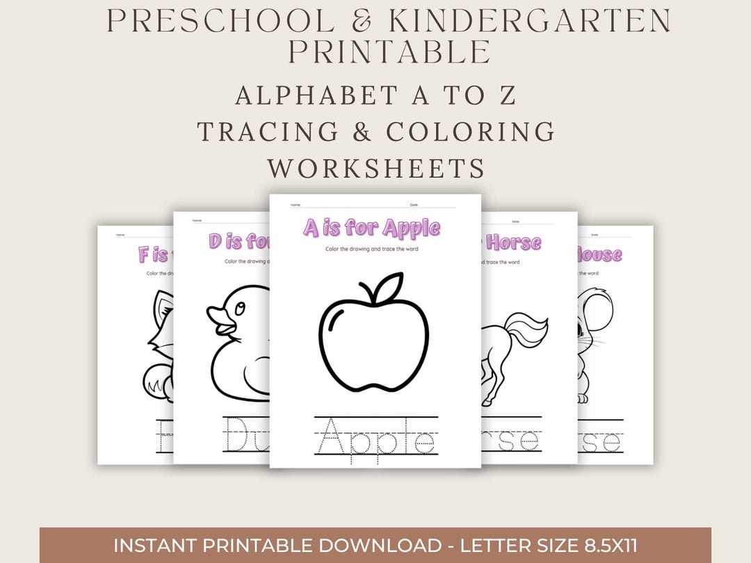 Alphabet A to Z Tracing & Coloring Worksheets | Preschool Kindergarten ...
