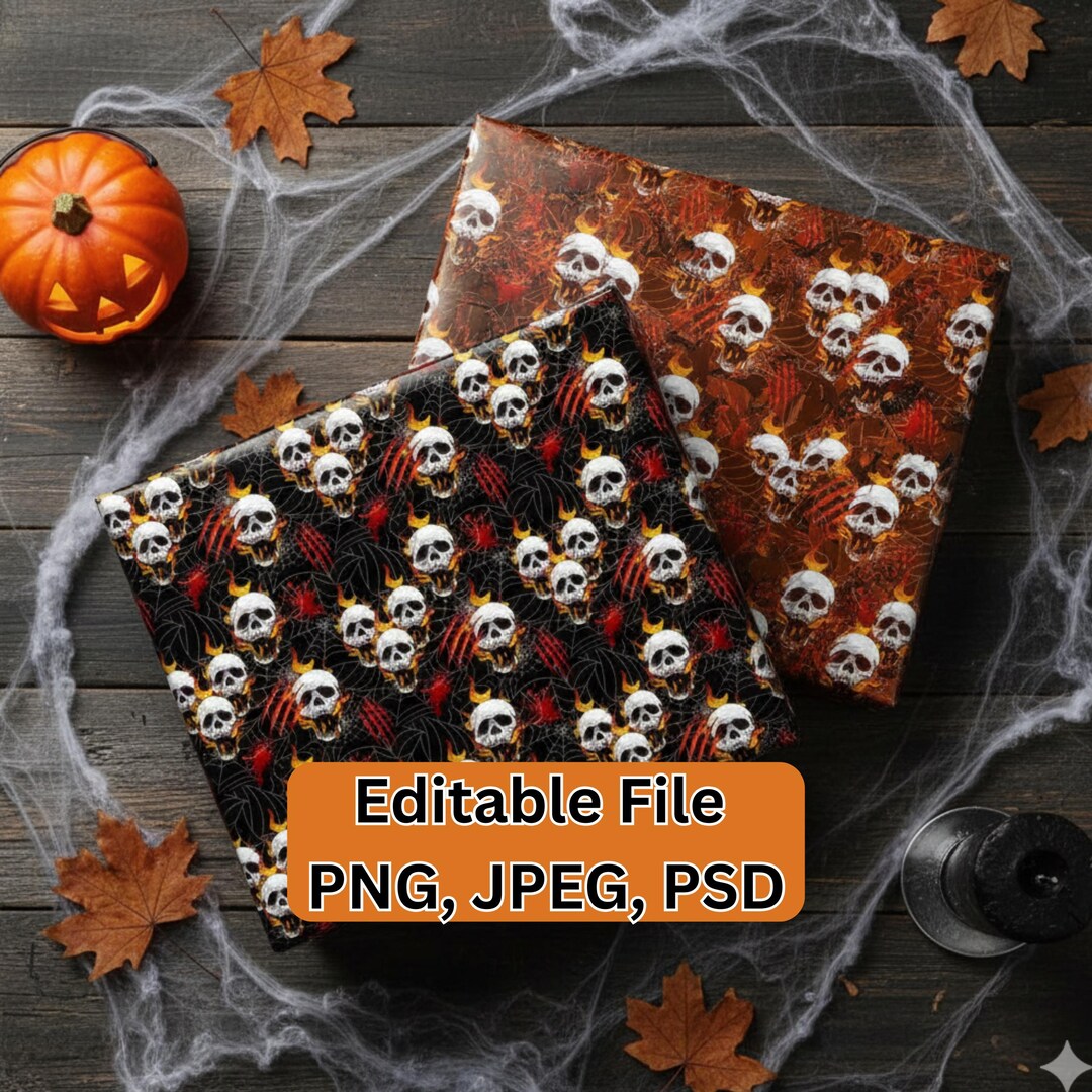 Editable Skull Wrapping Paper: Gothic Halloween Pattern (digital ...
