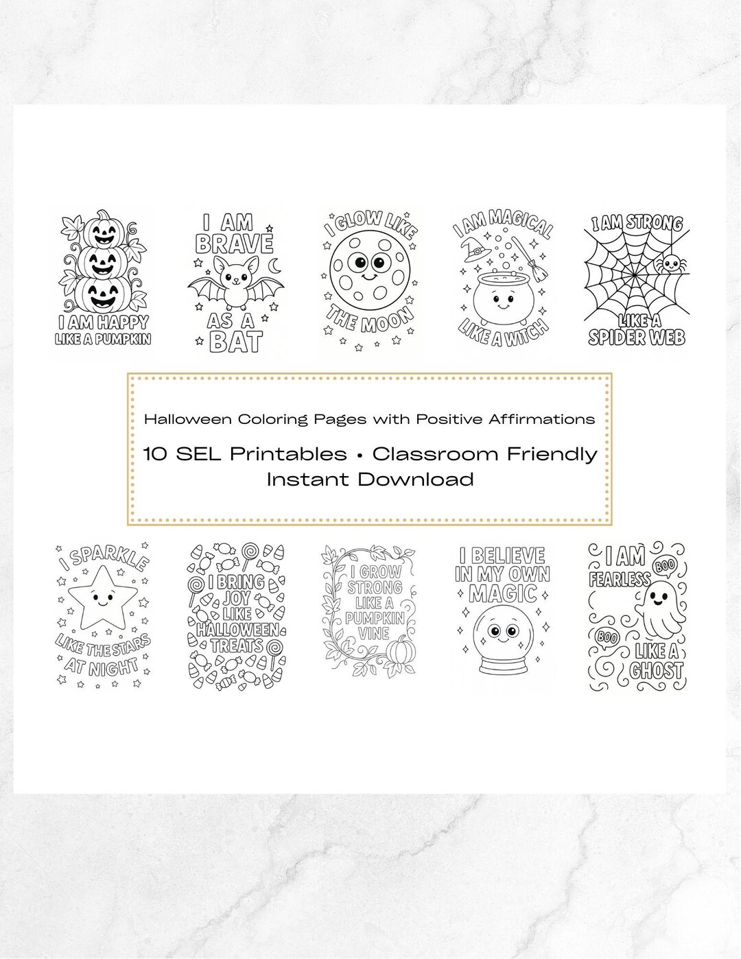 Halloween Coloring Pages With Positive Affirmations • 10 SEL Printables ...