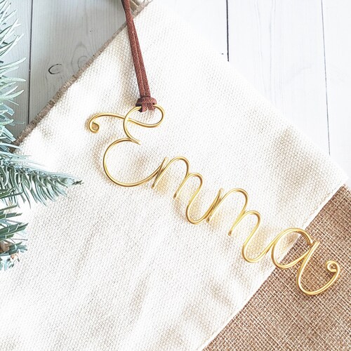 Custom Wire Name Stocking Tags Monogram Suede Leather Bauble | Etsy