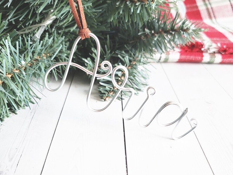 Custom Wire Name Stocking Tags Monogram Suede Leather Bauble | Etsy