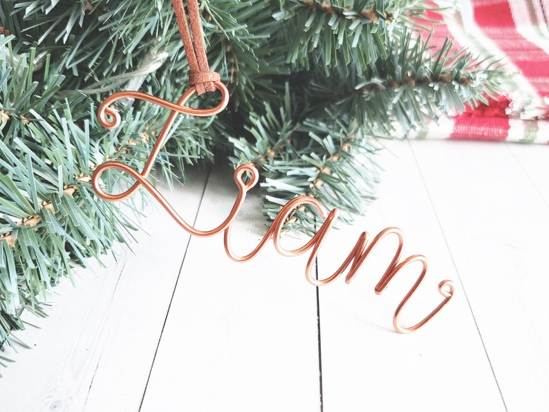 Custom Wire Name Stocking Tags Monogram Suede Leather Bauble | Etsy