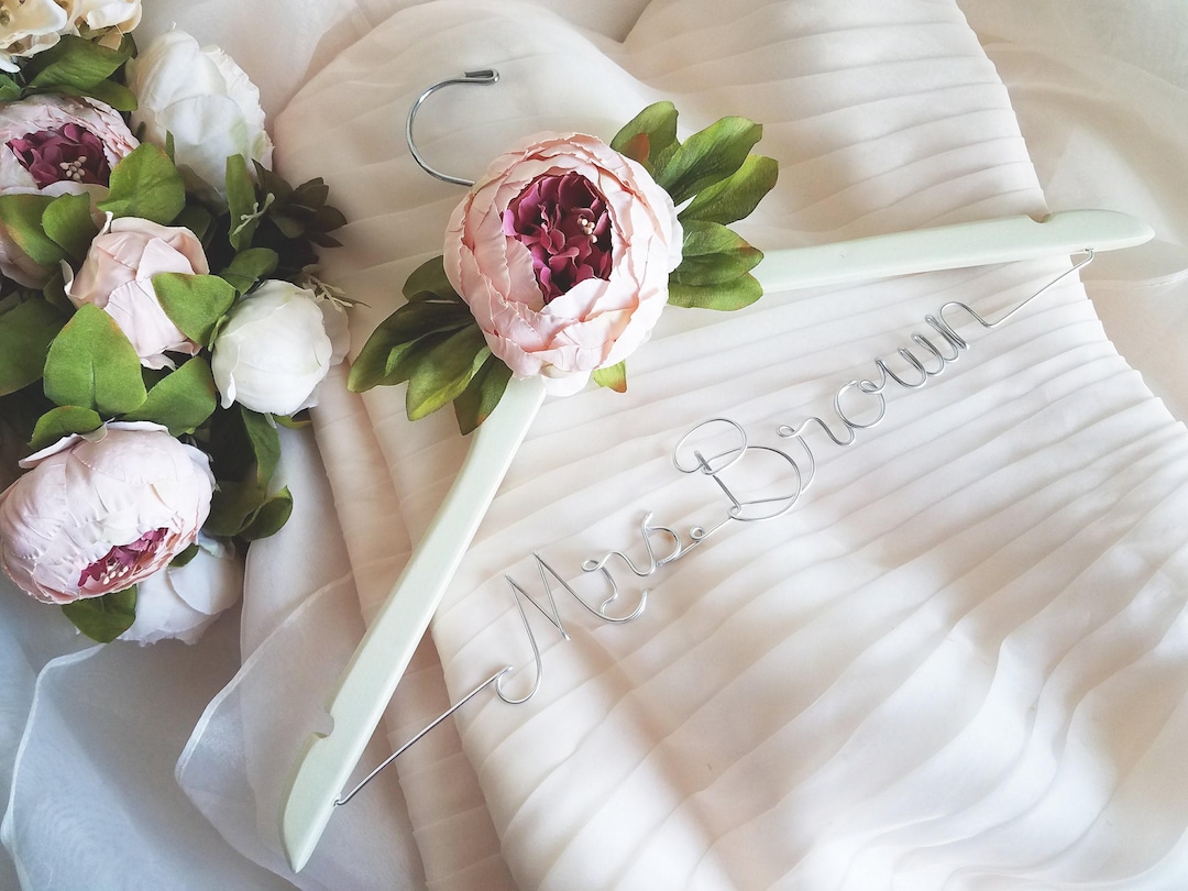 Wedding Dress Hanger With Flower - Personalized Hanger - Custom Hanger ...