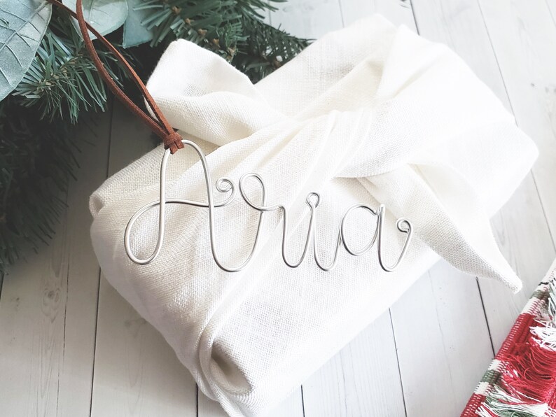 Custom Wire Name Stocking Tags Monogram Suede Leather Bauble | Etsy