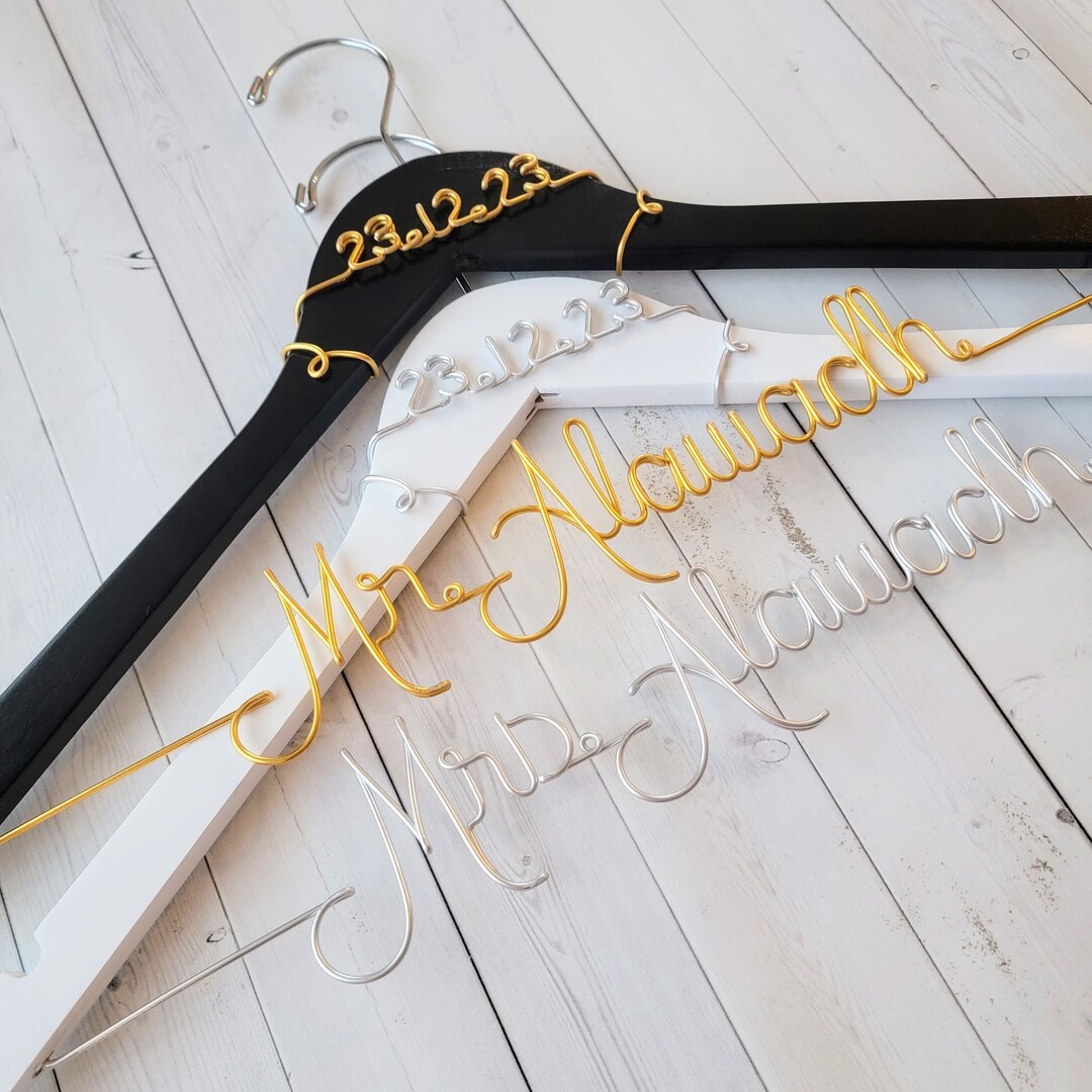 BUNDLE Bride and Groom Wedding Hangers With Date Personalized Custom ...