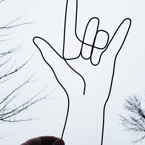 Wire Hand ASL I Love You Sculpture Wall Hanging Art Single Line ...