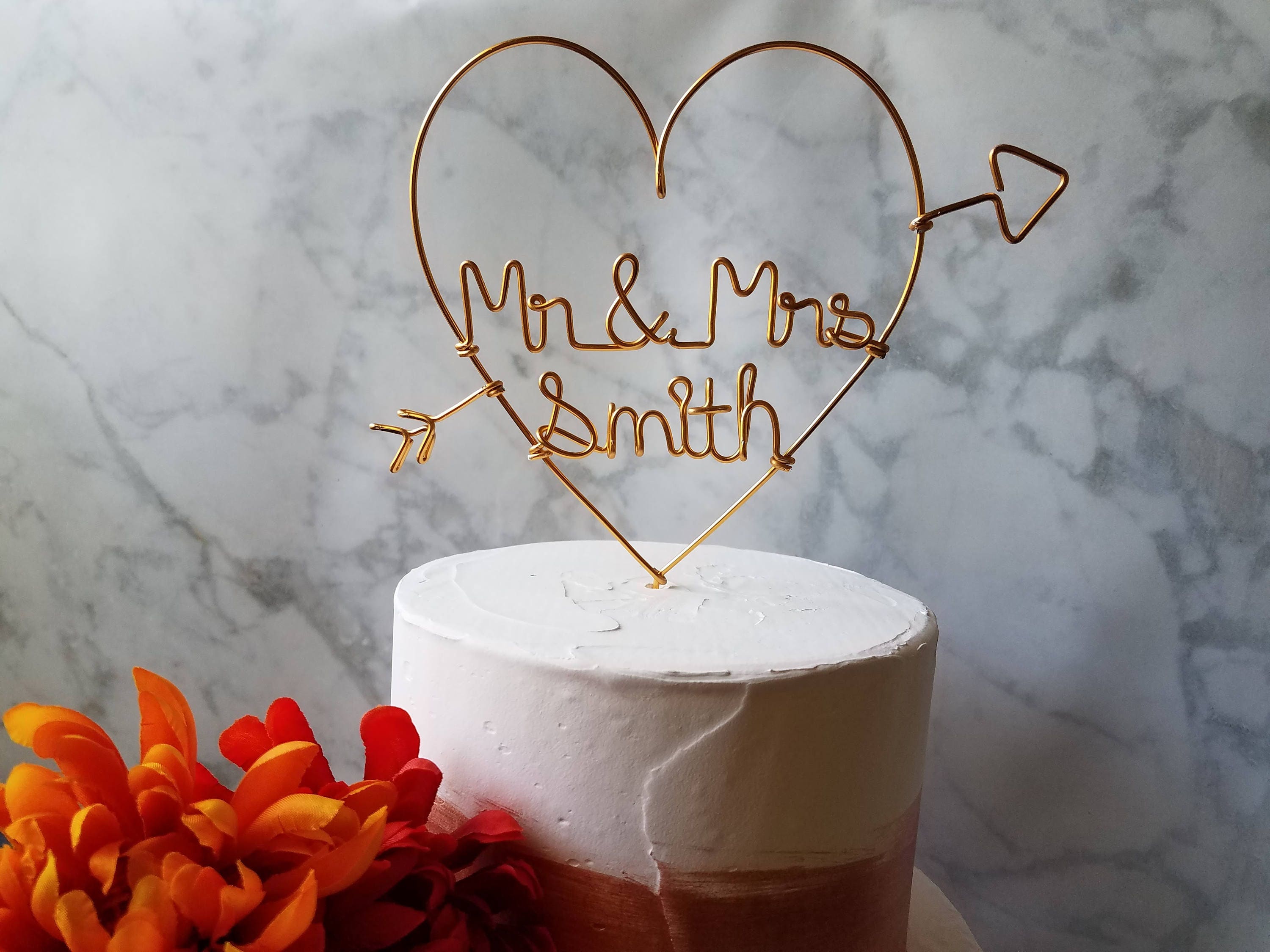 Rustic Cake Topper Wire Cake Topper Heart Mr and Mrs Cake | Etsy