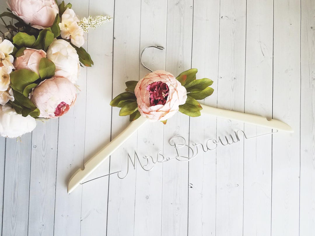Wedding Dress Hanger With Flower - Personalized Hanger - Custom Hanger ...