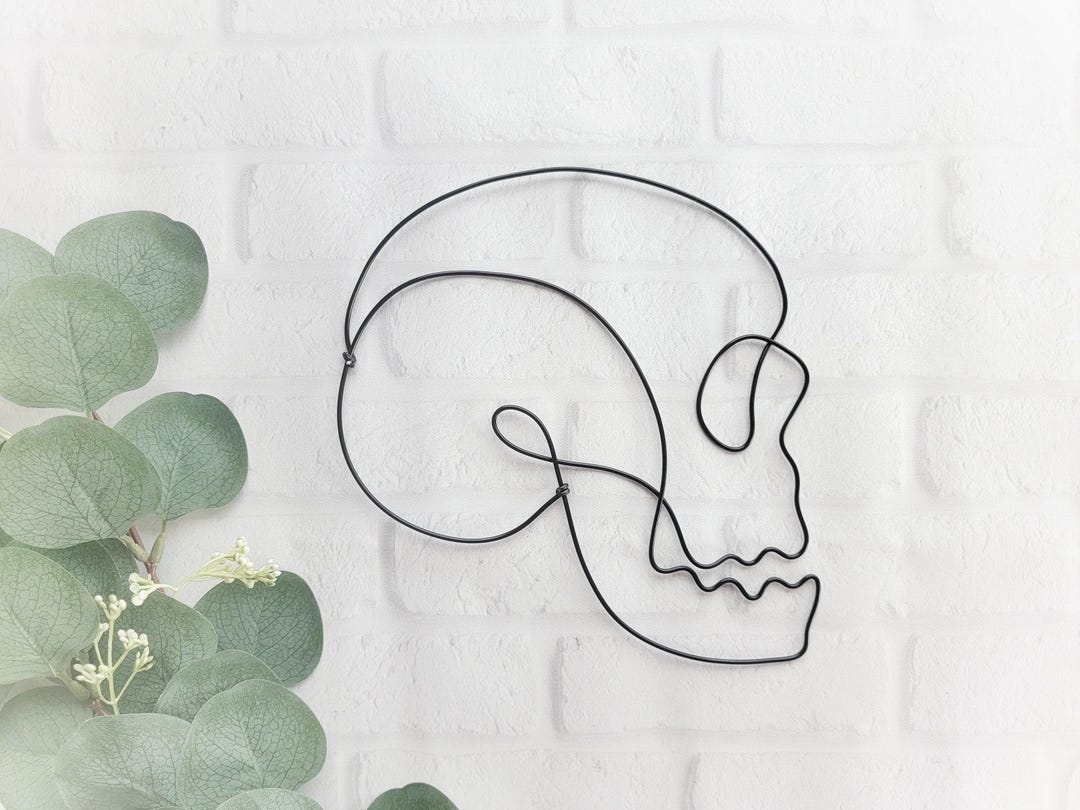 Human Skull Wire Sculpture Wall Hanging Single Line Art Decoration ...