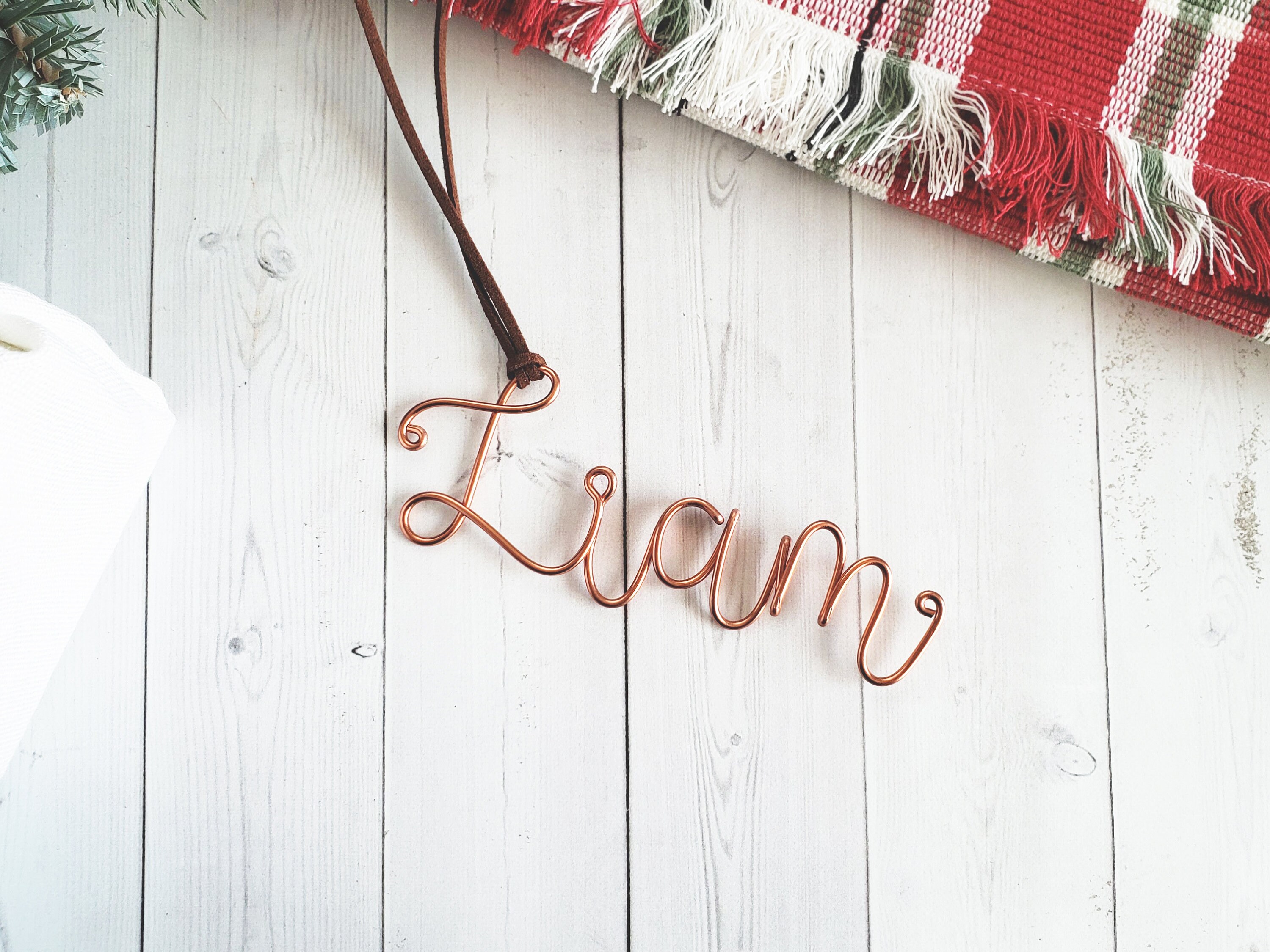 Custom Wire Name Stocking Tags Monogram Suede Leather Bauble - Etsy