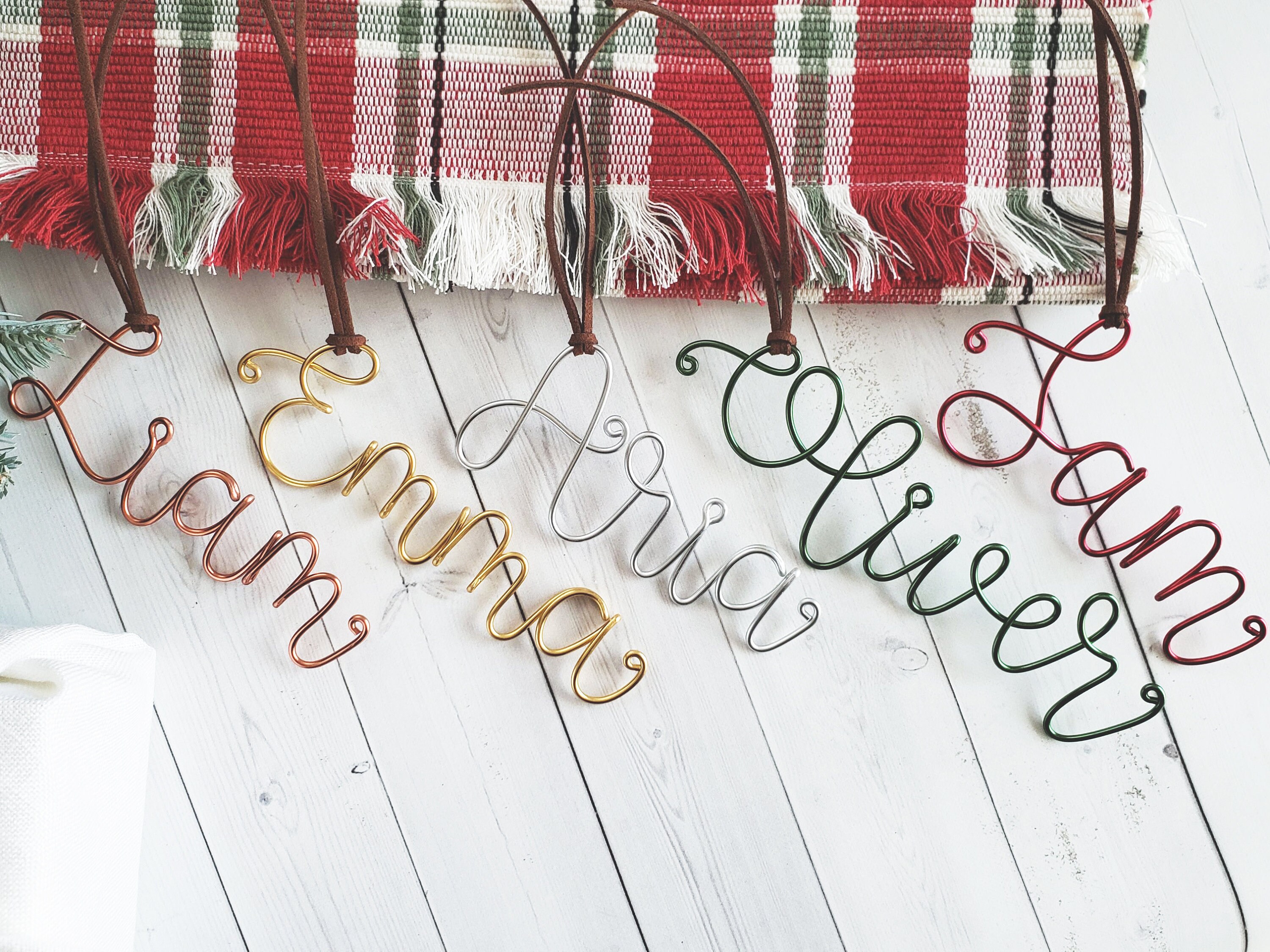 Custom Wire Name Stocking Tags Monogram Suede Leather Bauble - Etsy