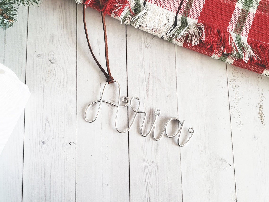 Custom Wire Name Stocking Tags Monogram Suede Leather Bauble | Etsy