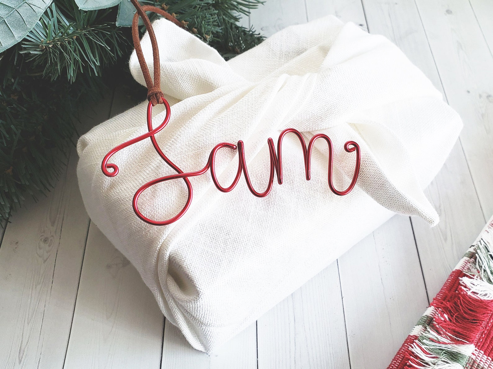 Custom Wire Name Gift Tags Monogram Suede Leather Bauble - Etsy