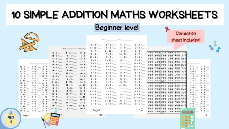 Printable Addition Worksheets: Math Drills for Kids, Homeschool PDF - Etsy