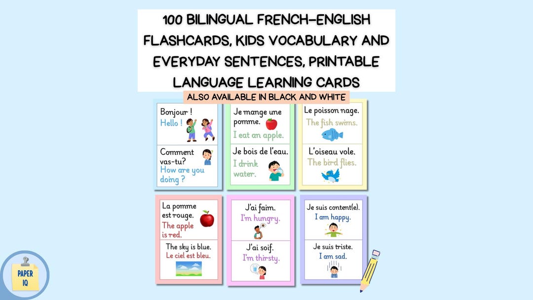100 Bilingual French–english Flashcards, Kids Vocabulary and Everyday ...