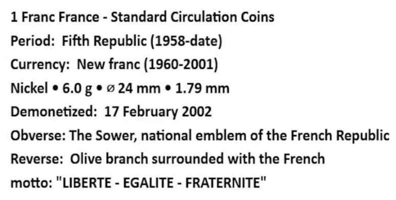 1960 to 1999 France 1 Franc Coin - Excellent Condition - Choose Year(s ...