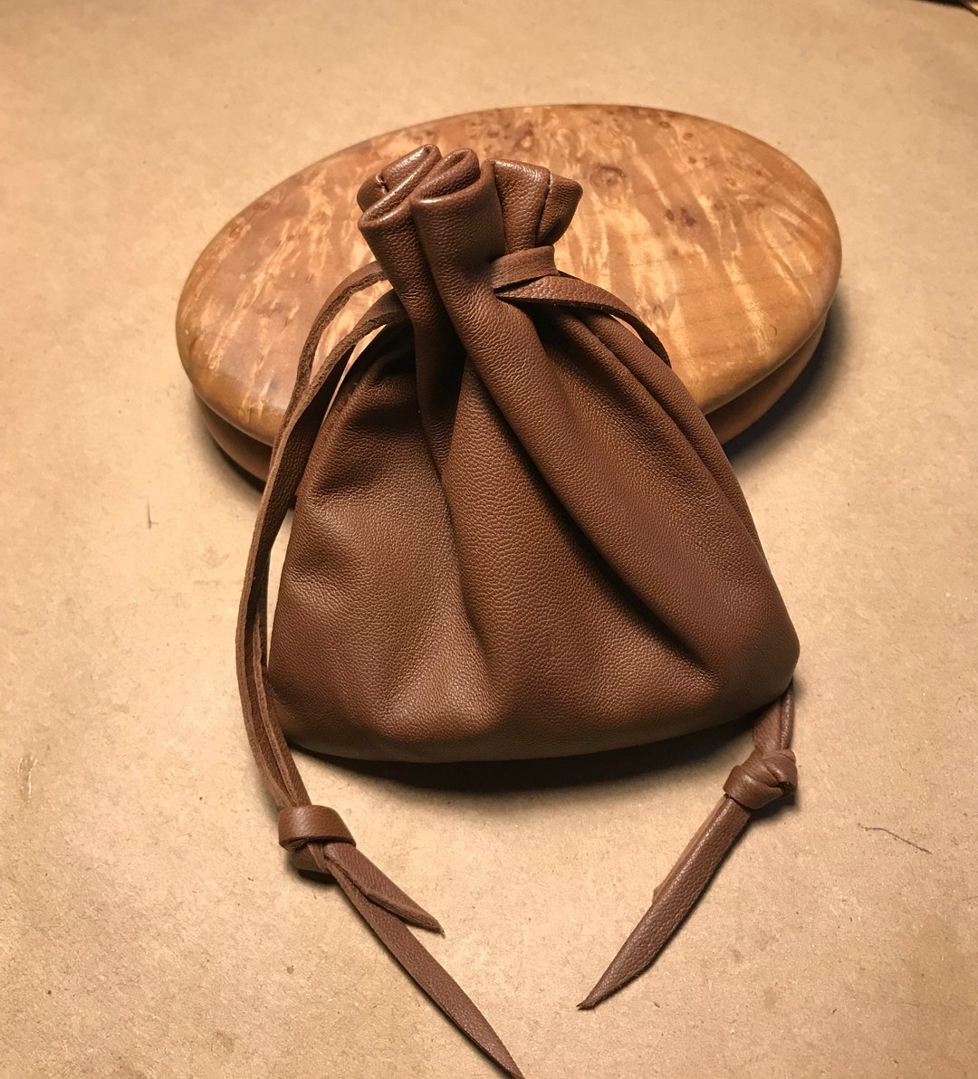 Leather Drawstring Pouch Bag Light Brown - Etsy