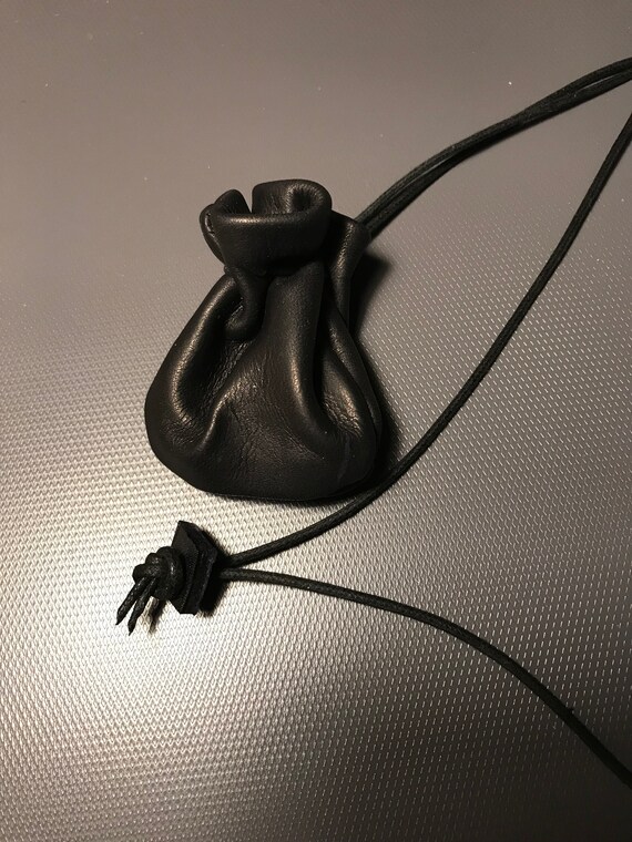 Black Leather Neck Pouch Bag Men's Necklace Pouch Bag - Etsy