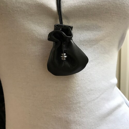 Black Leather Neck Pouch Bag Men's Necklace Pouch Bag - Etsy