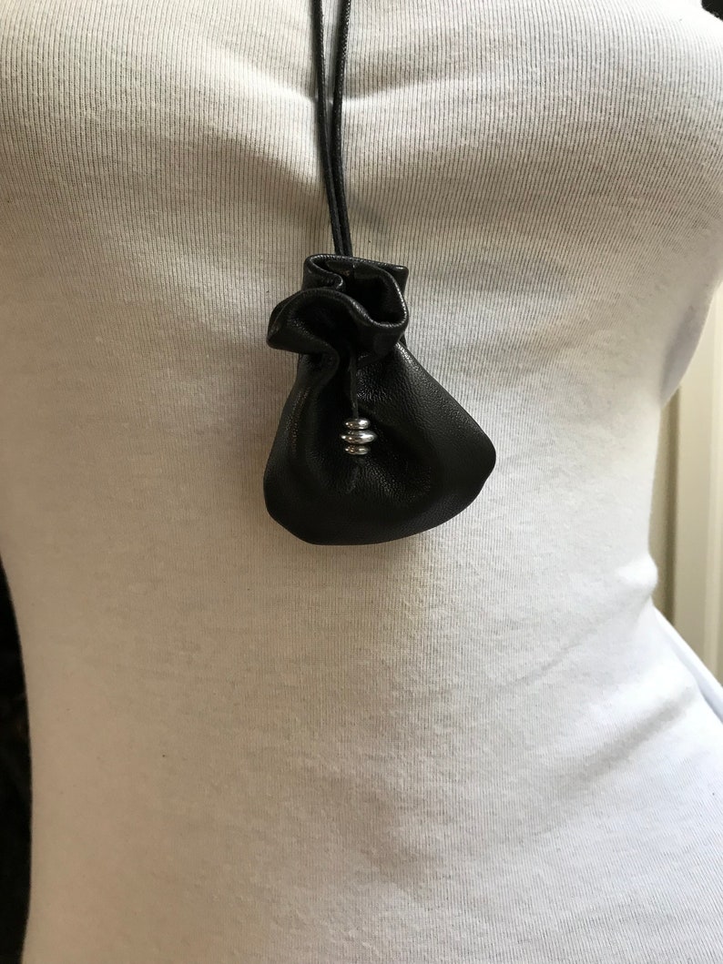 Leather Neck Pouch Bagleather Pouch Bagpouch Necklaceblack | Etsy